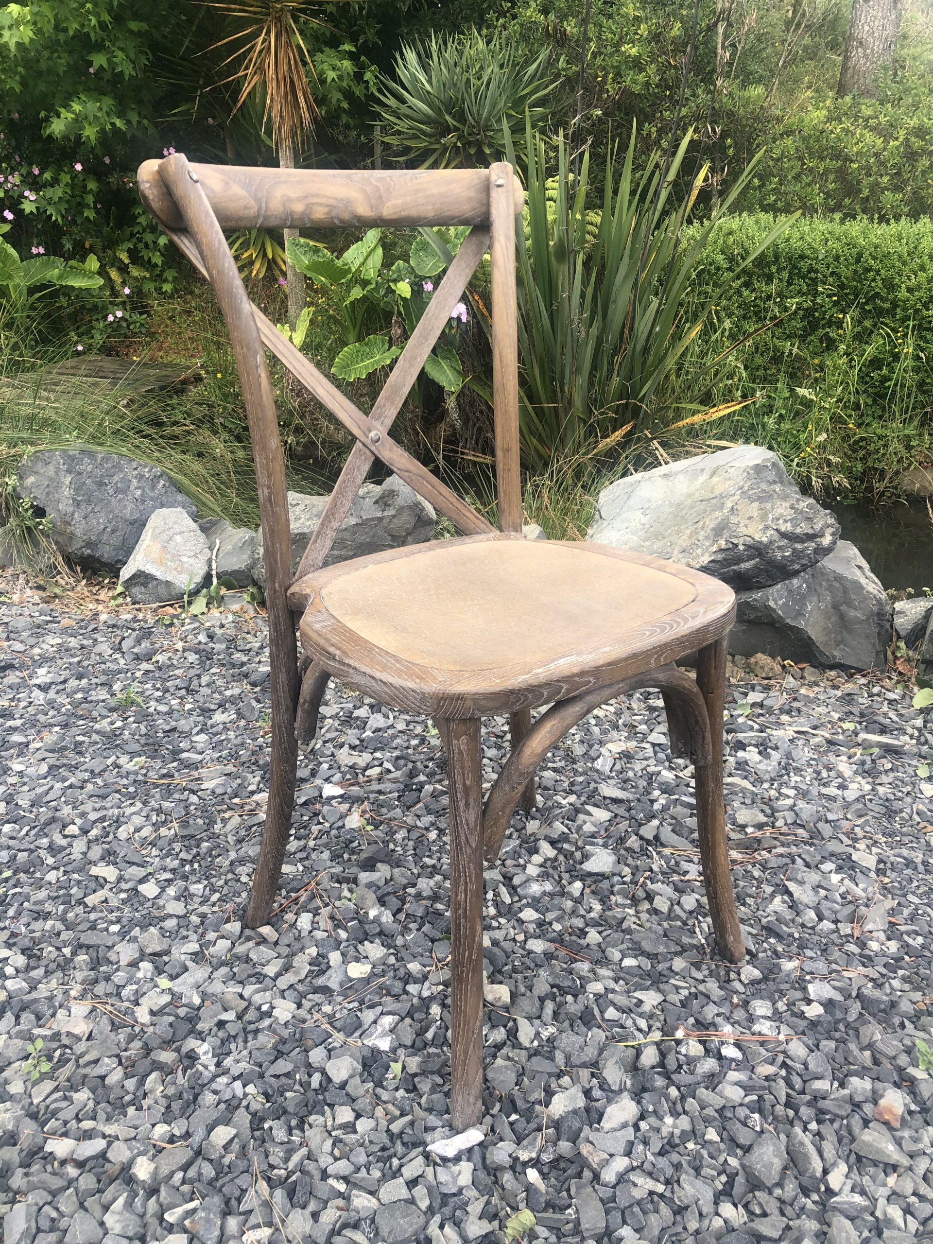 Wooden Cross Back Chair - Rustic Brown - The Pretty Prop Shop ...
