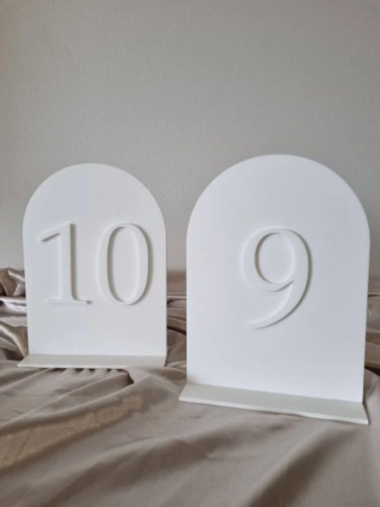 Arch Acrylic Table Number - White - SET #1 - Wedding & Event Hire ...