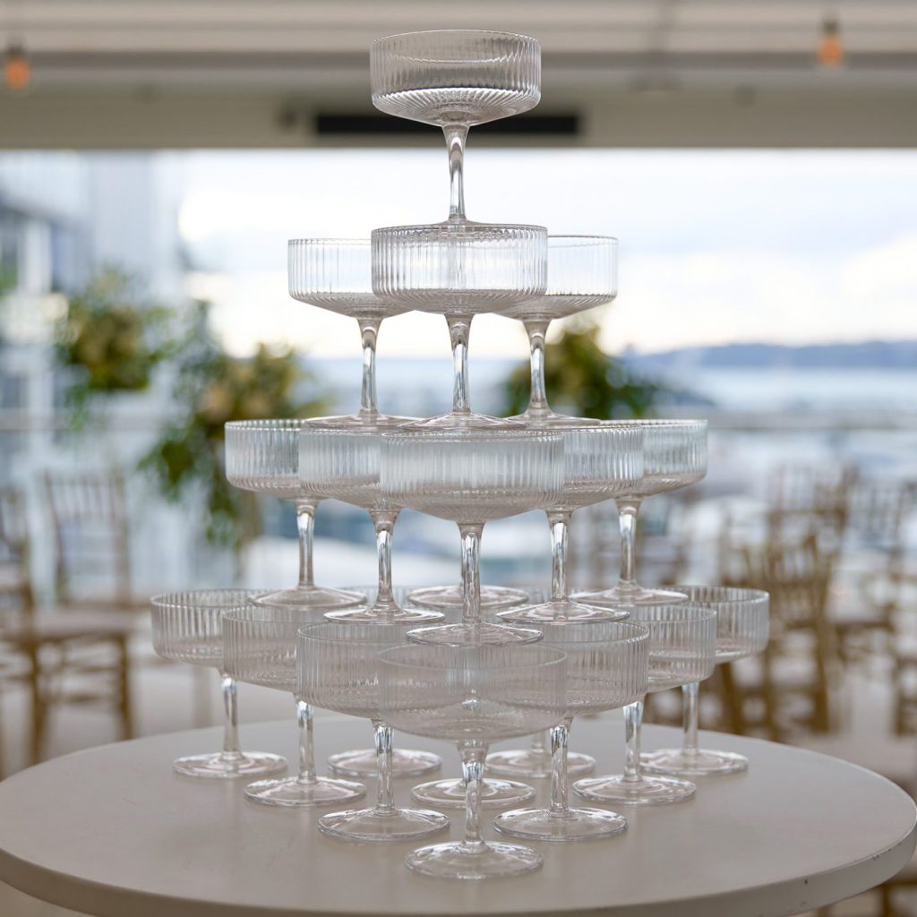 Clear Ribbed Champagne Tower & Tray Set - 4 Tier 30pc - The Pretty Prop ...